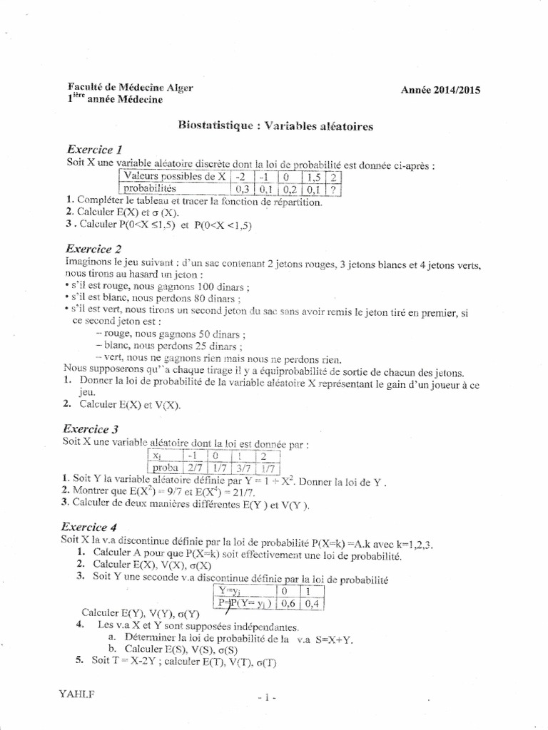 Série 4 (TD) | PDF | Probabilité | Variable aléatoire à densité