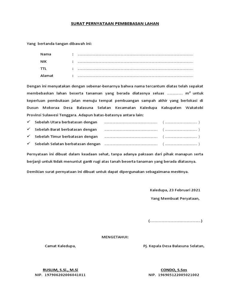 Format Pembebasan Lahan (Perorangan) | PDF Format Pembebasan Lahan (Perorangan) | PDF