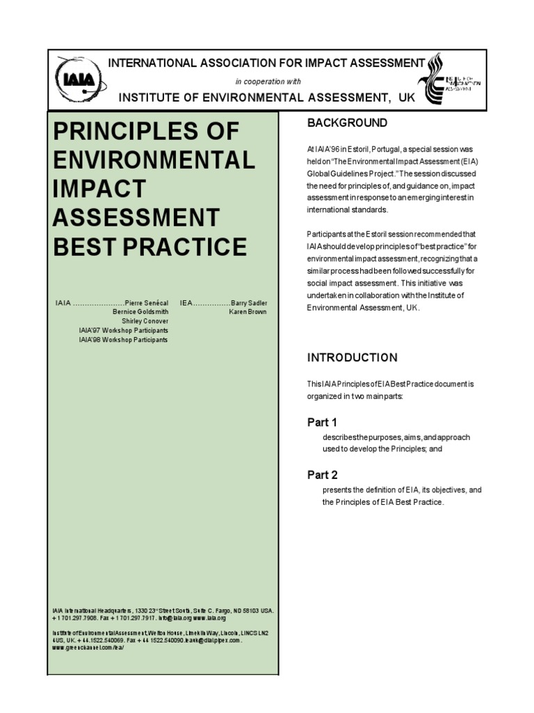 Principles of EIA Best Practice - IAIA | PDF | Environmental Impact ...