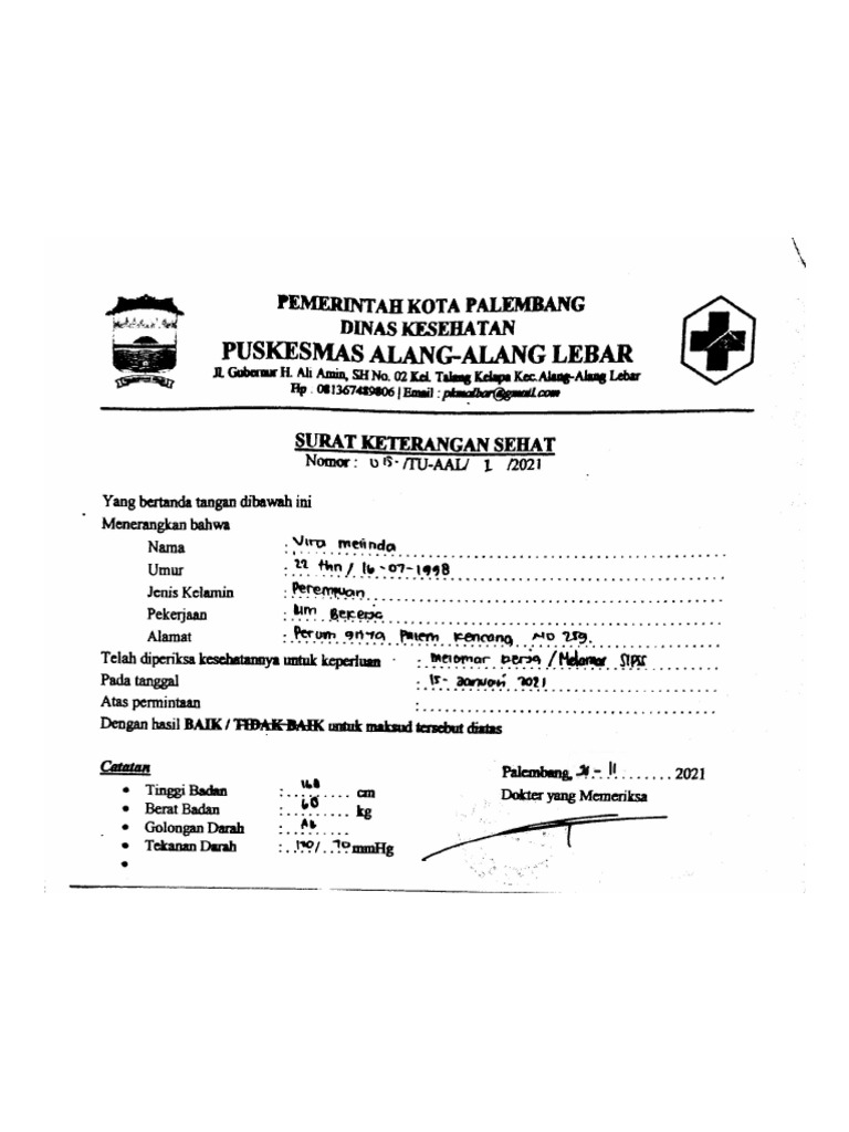 Contoh Surat Sehat | PDF