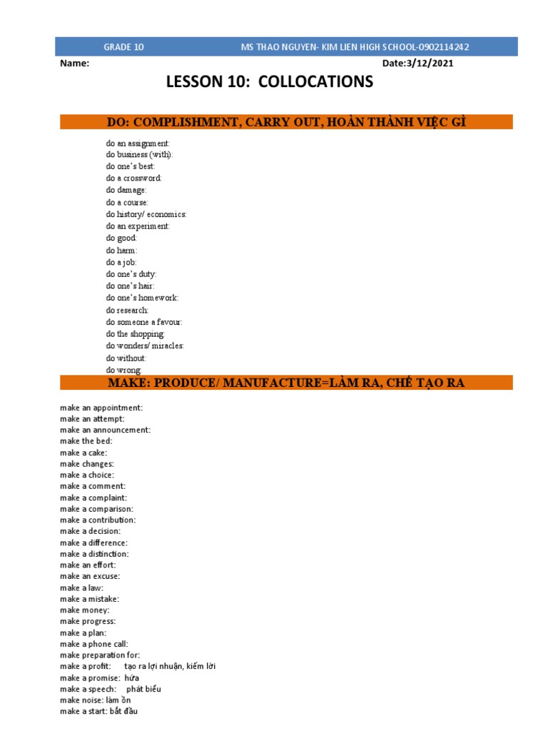 Lesson 10 COllocations | PDF
