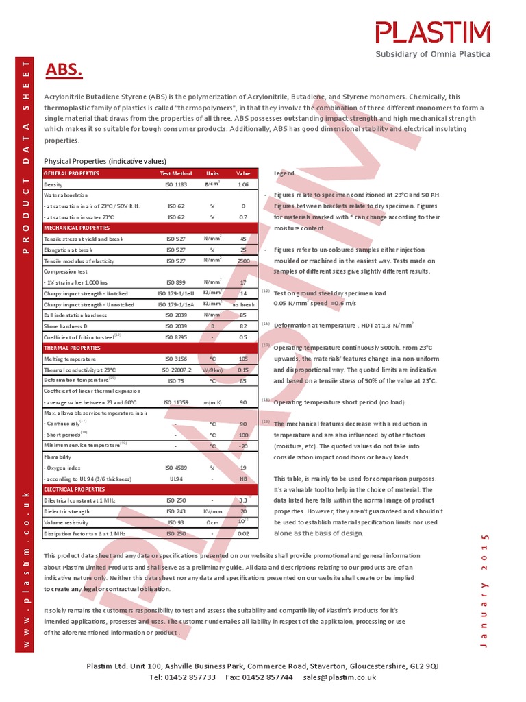 Technical Data Sheet (ABS) - Plastim | PDF | Strength Of Materials | Materials