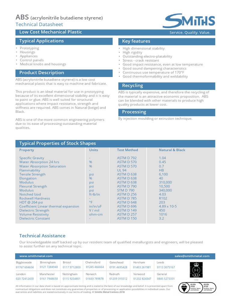 Technical Data Sheet (ABS) - Smiths | Download Free PDF | Building Materials | Civil Engineering