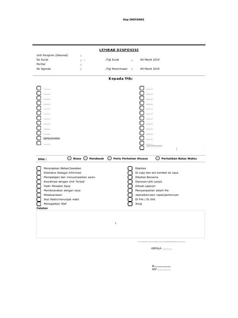 Form Disposisi Surat Resmi Instansi | PDF