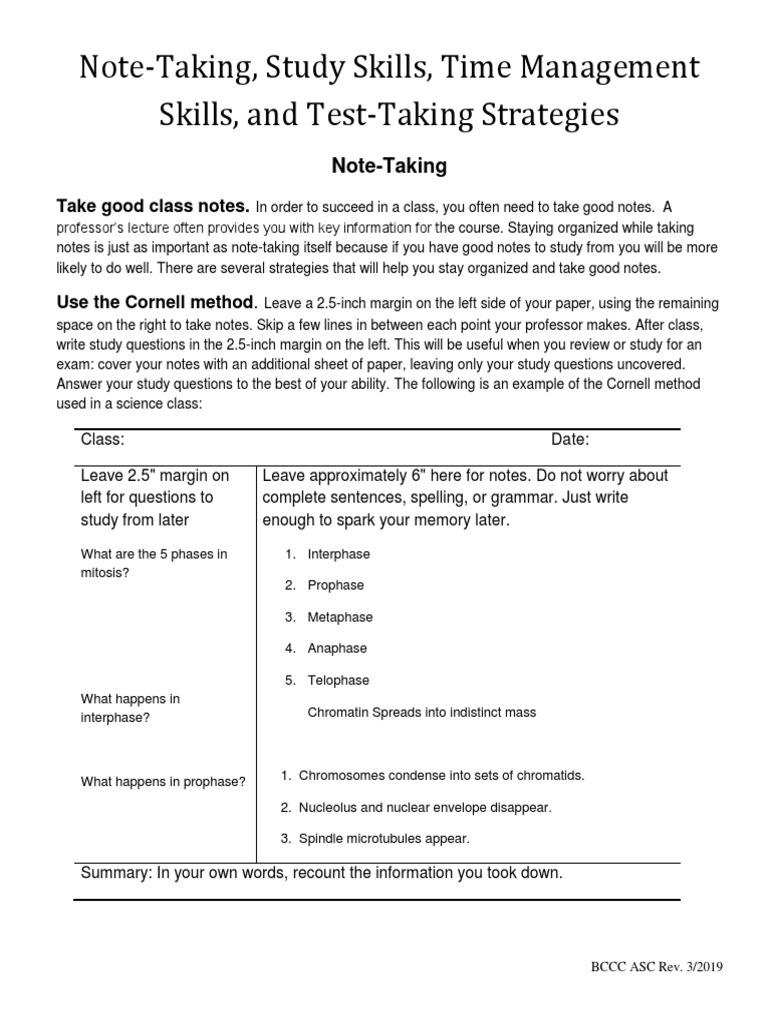 Study Succeed: Note-Taking, Time Management, and Test Strategies | PDF ...