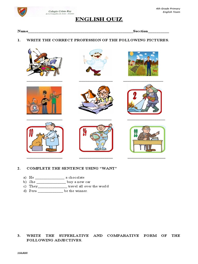 4th Grade English Quiz Worksheet | PDF | Computers