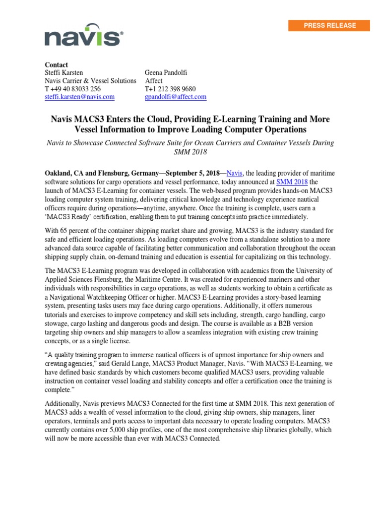 Navis MACS3 Enters The Cloud, Providing E-Learning Training and More ...