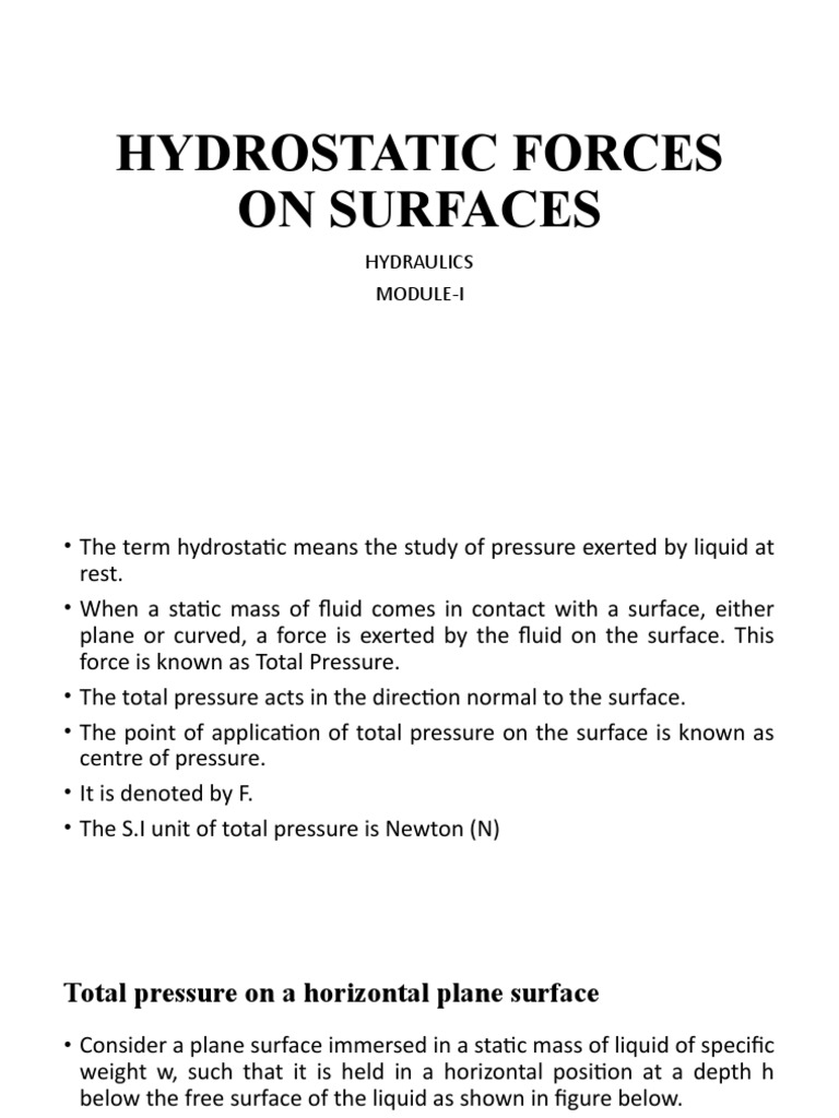 Hydrostatic Forces On Surfaces | PDF | Pressure | Pressure Measurement