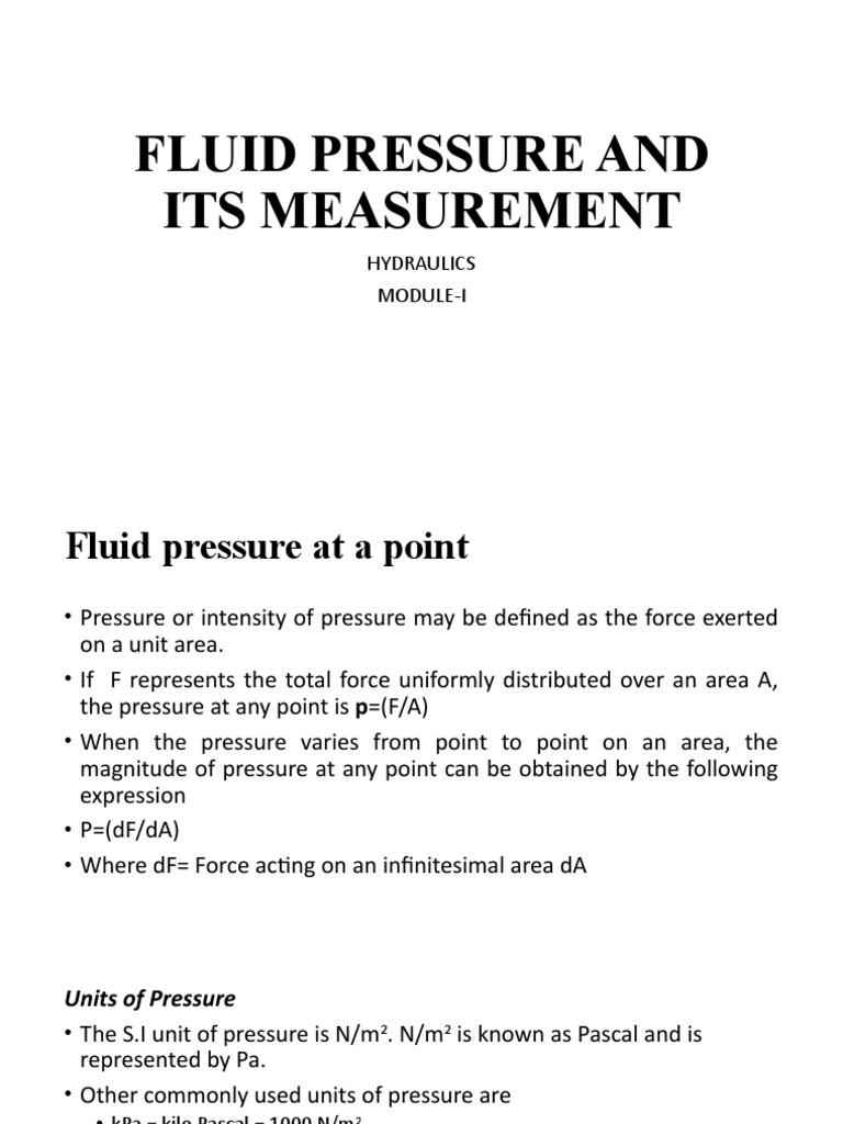 Fluid Pressure and Its Measurement | PDF | Pressure | Pressure Measurement