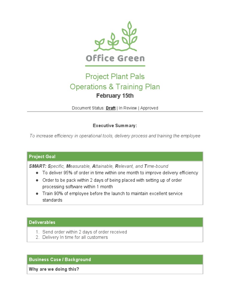 Project Plant Pals Operations & Training Plan: February 15th | PDF