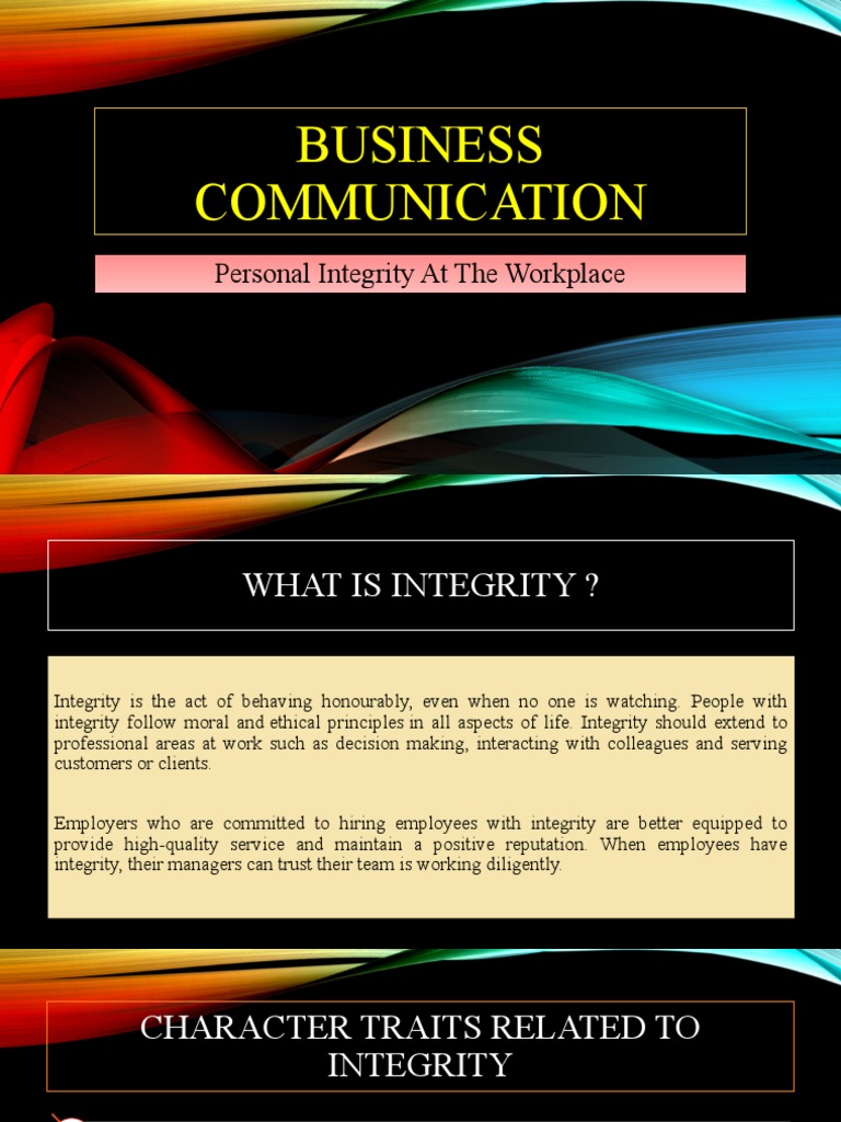 Personal Integrity at Workplace | PDF | Integrity | Leadership