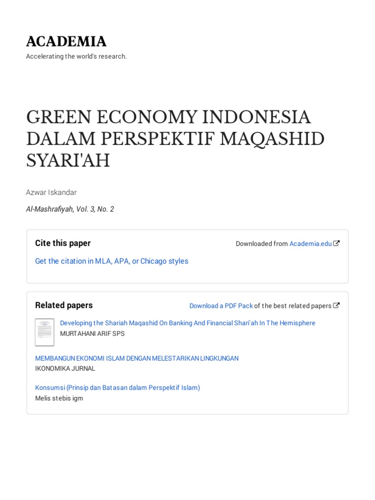 Green Economy Indonesia Dalam Perspektif Maqashid Syari'Ah: Cite This Paper | PDF