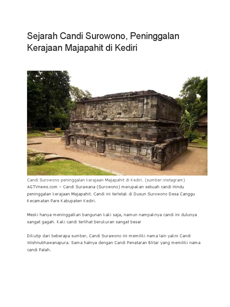 Sejarah Candi Surowono | PDF