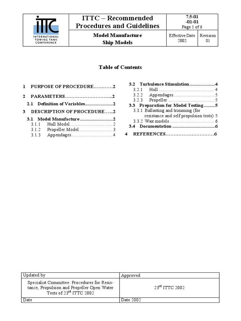 ITTC - Recommended Procedures and Guidelines: Model Manufacture Ship ...