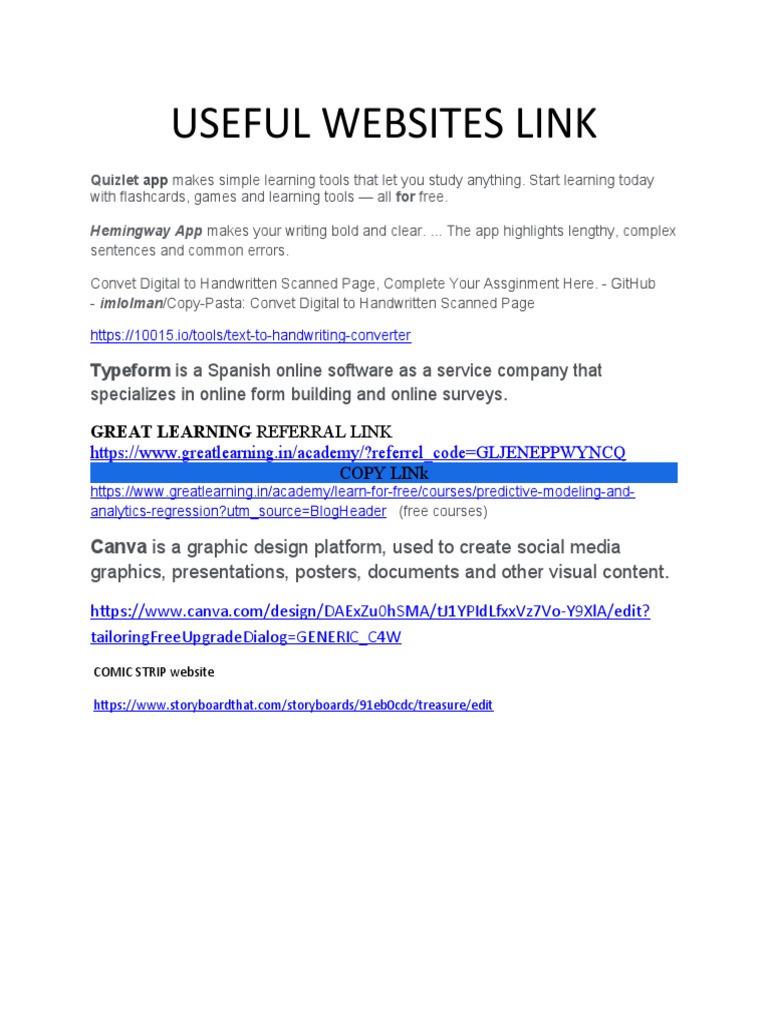 Useful Websites Link | PDF