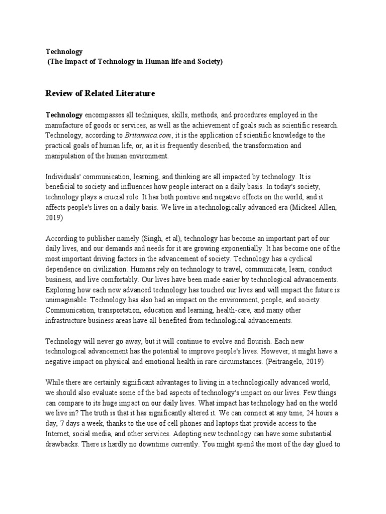 Review of Related Literature: Technology (The Impact of Technology in ...