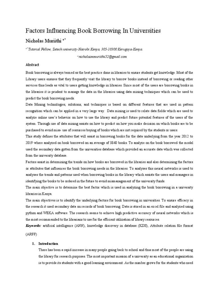 Factors Influencing Book Borrowing in Universities: Nicholas Muriithi ...