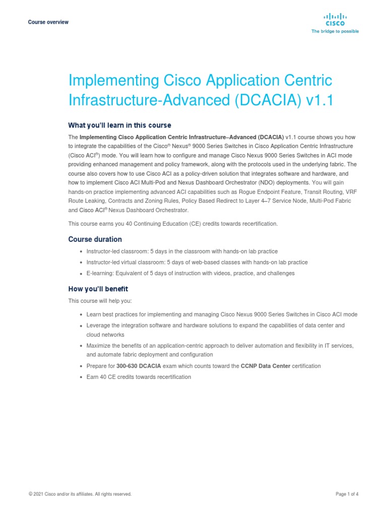 Implementing Cisco Application Centric Infrastructure Advanced Dcacia ...