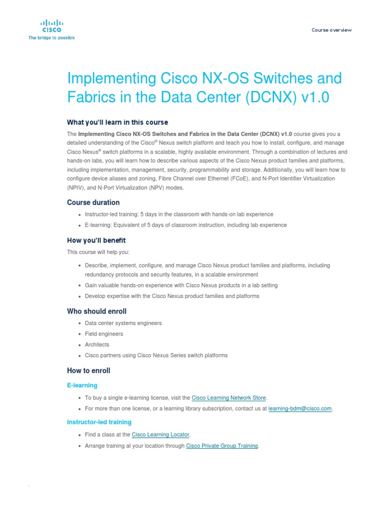 Implementing Cisco NX-OS Switches and Fabrics in The Data Center (DCNX) v1.0 | PDF | Network ...