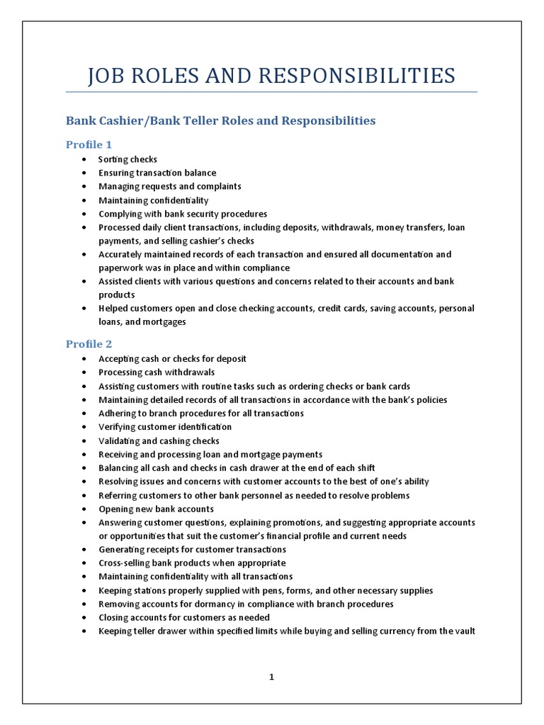 Job Roles and Responsibilities | PDF | Cheque | Banks