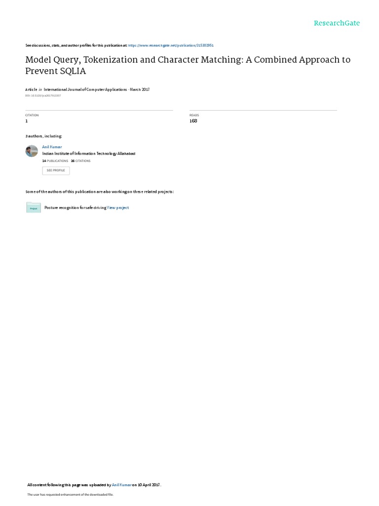 Model Query, Tokenization and Character Matching: A Combined Approach To Prevent SQLIA | PDF ...
