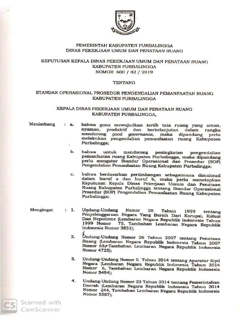 SK Kepala DPU PR Tentang SOP Pengendalian Pemanfaatan Ruang | PDF