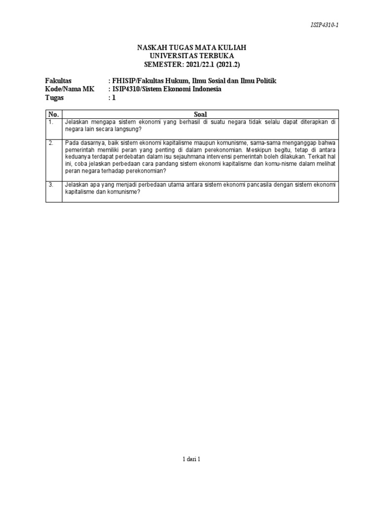TMK 1 Sistem Ekonomi Indonesia | PDF