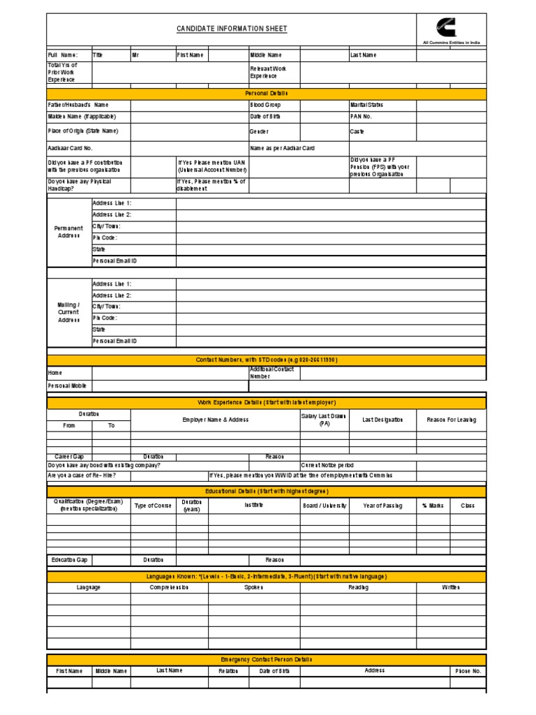 Candidate Information Sheet - Sample Form Revised | PDF