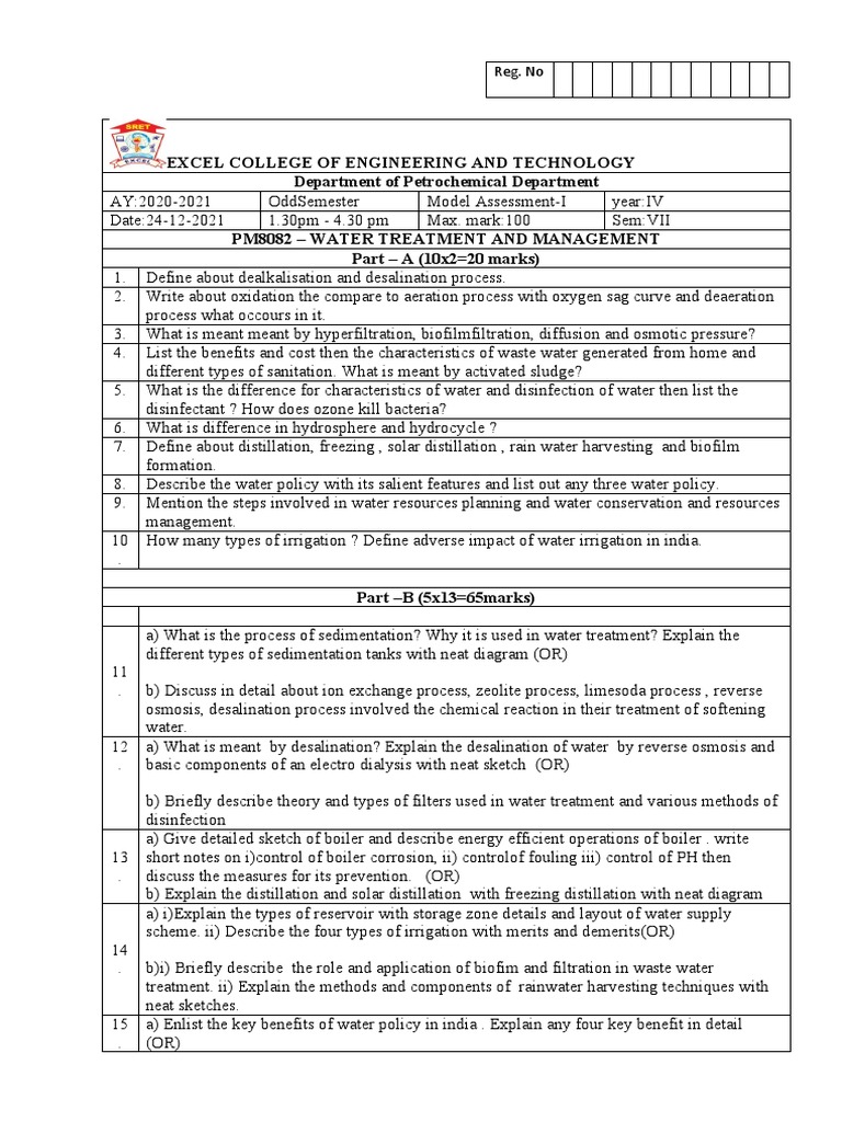 Water Treatment and Management Assessment | PDF | Water | Water Treatment