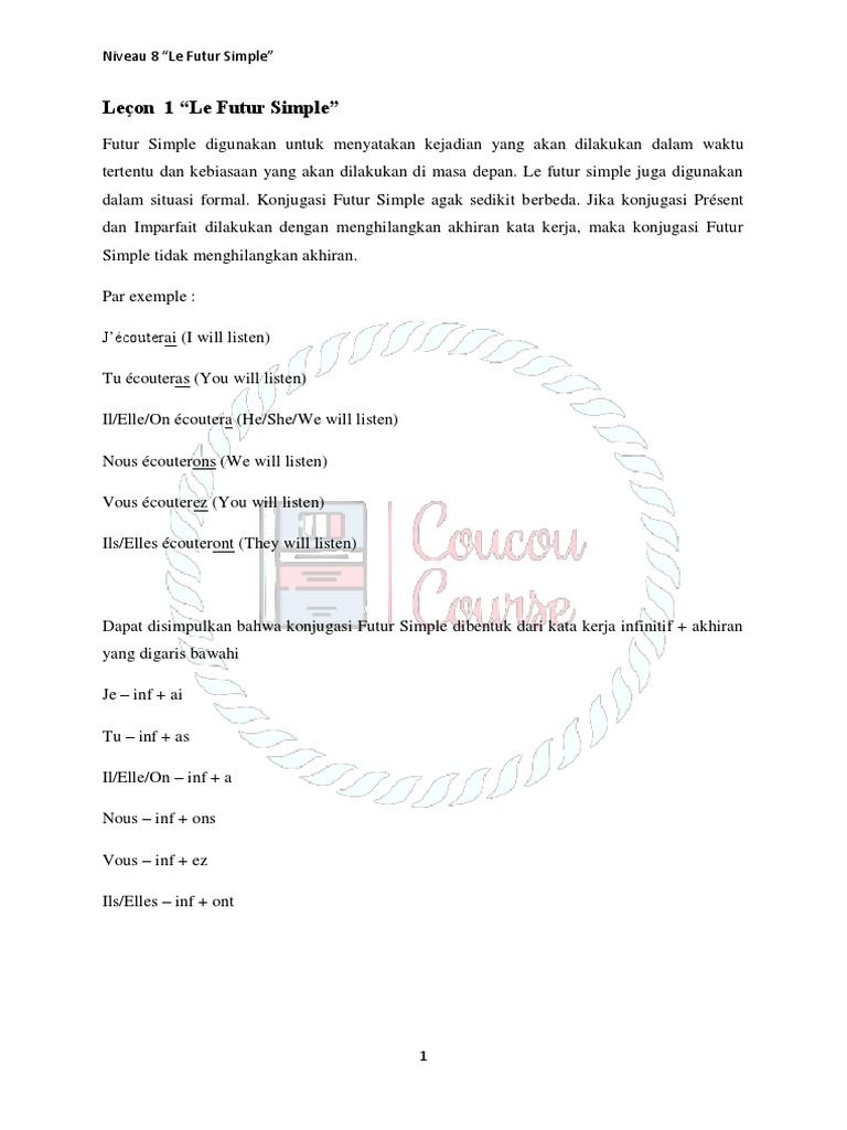 French Language - Leçon 1 Le Futur Simple | PDF
