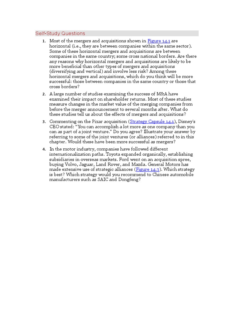 Assignment#12 External Growth Strategies Mergers, Acquisitions ...