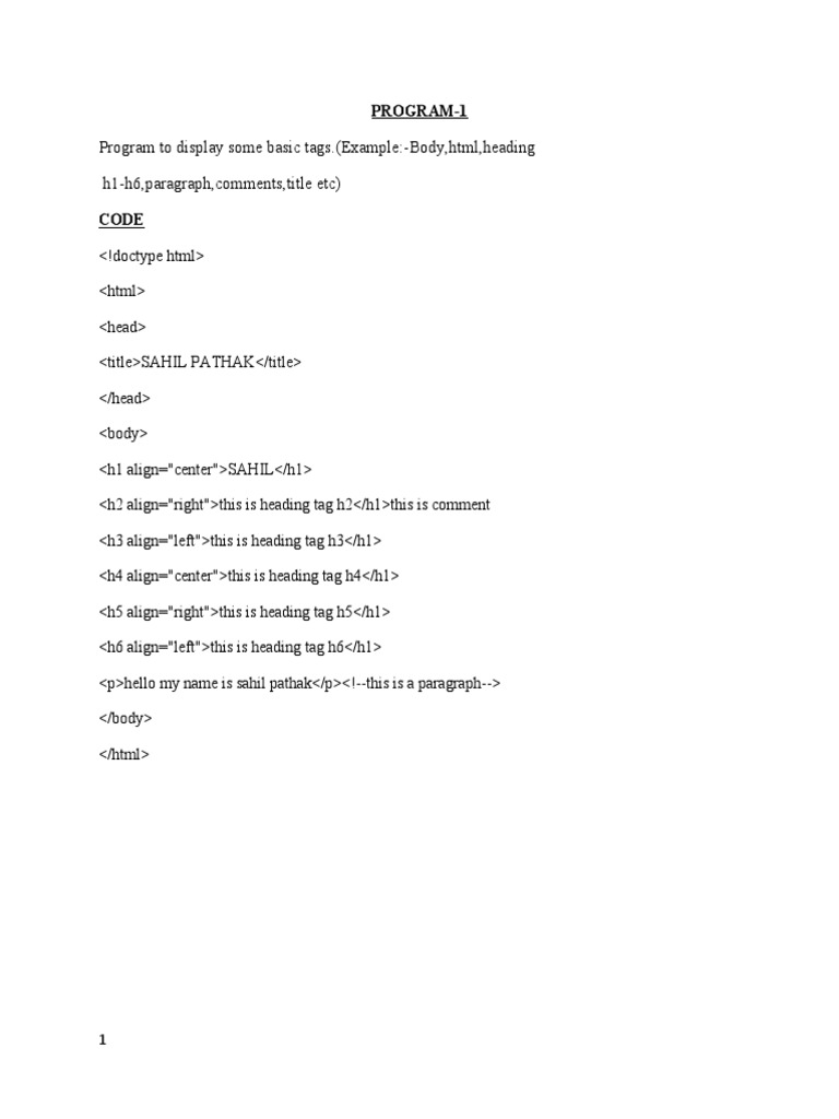 Basic HTML Tags Program | PDF | Three Men In A Boat | Html Element