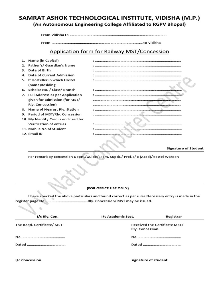 Application Form For Railway MST Concession | PDF | Technology ...
