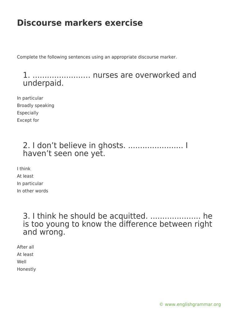 Discourse Markers Exercise | PDF