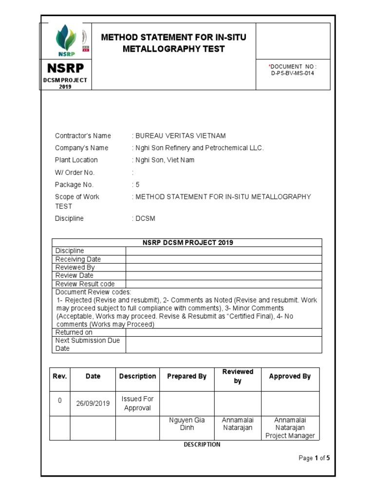 Method Statement For In-Situ Metallography Test: DCSM Project 2019 ...