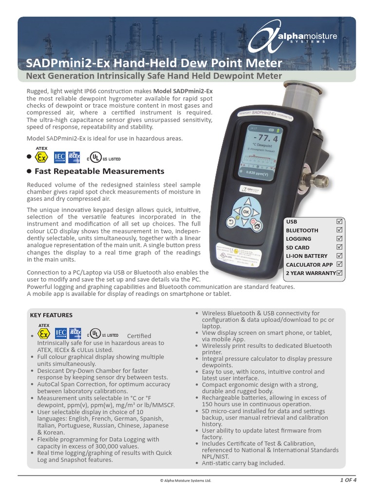 Sadpmini2-Ex Hand-Held Dew Point Meter | Download Free PDF ...