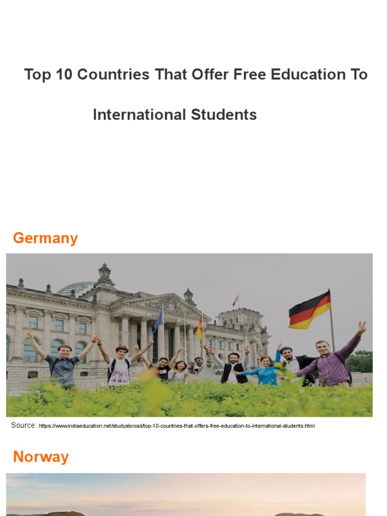 Top 10 Countries That Offer Free Education To International Students | PDF