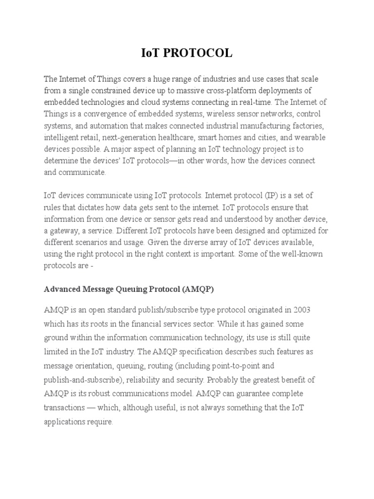 Iot Protocol: Advanced Message Queuing Protocol (AMQP) | PDF | Internet Of Things | Computer Network
