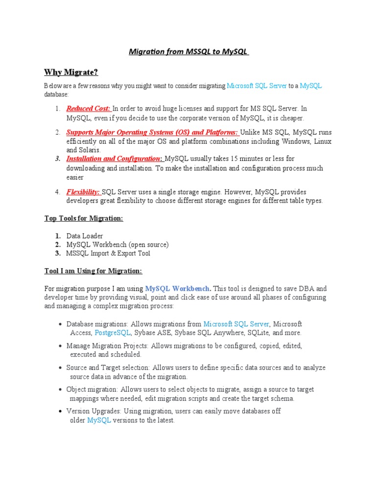Migration From MSSQL To MySQL | PDF | Microsoft Sql Server | My Sql