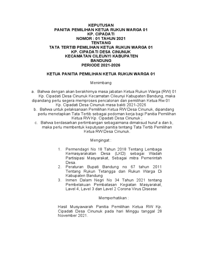 Tatib Panitia Pemilihan RW | PDF