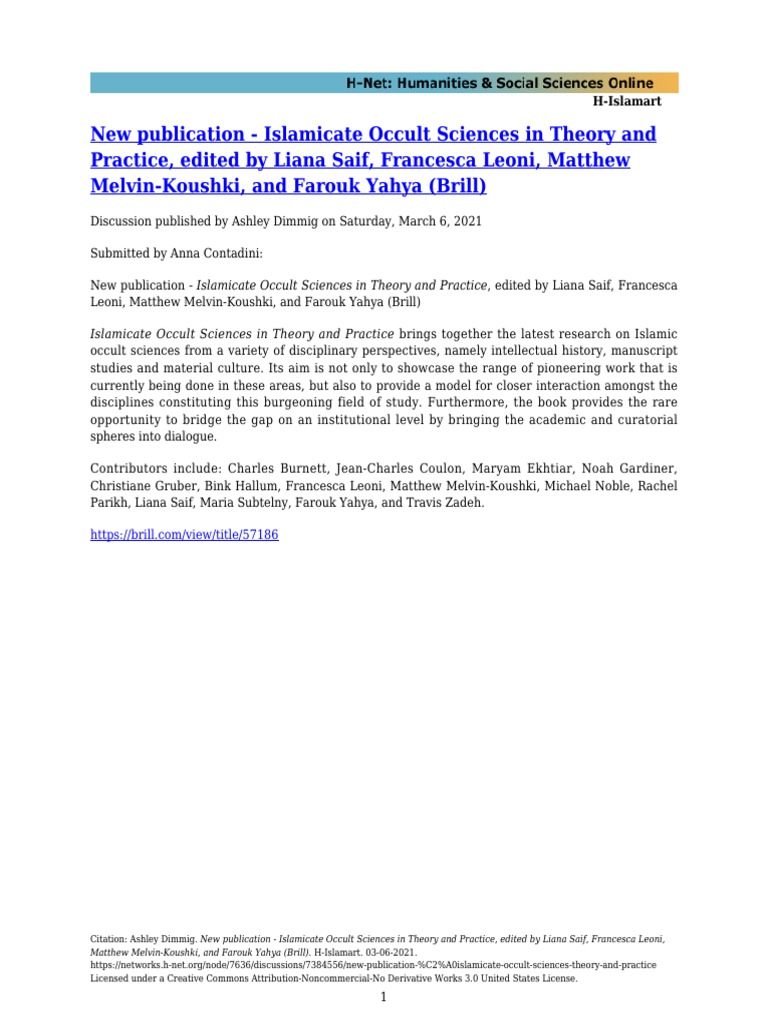 H-Net - New Publication - Islamicate Occult Sciences in Theory and Practice, Edited by Liana ...