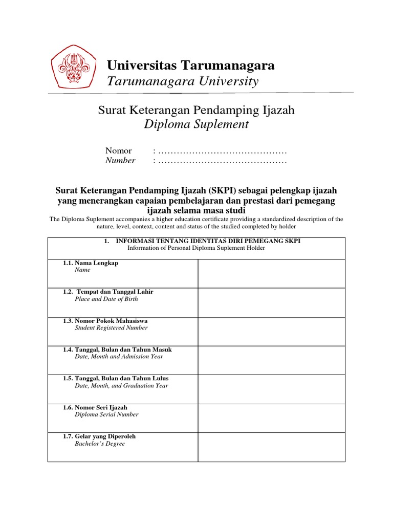 Contoh SKPI untuk Ijazah Perguruan Tinggi | PDF