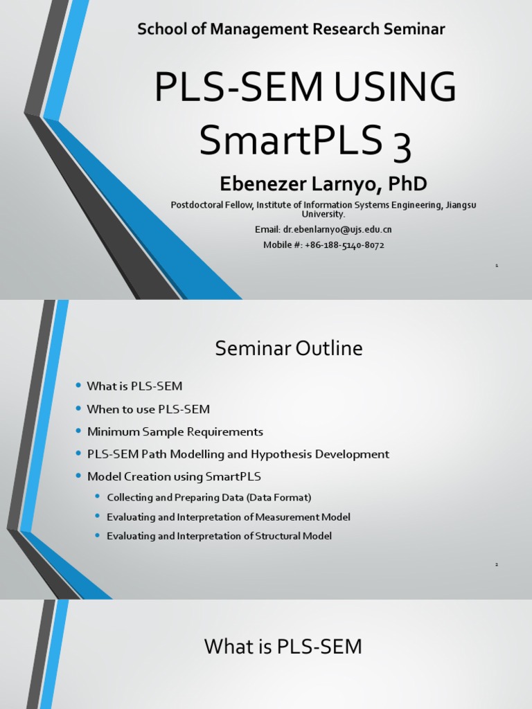 Pls-Sem Using Smartpls 3: School of Management Research Seminar | PDF | Structural Equation ...