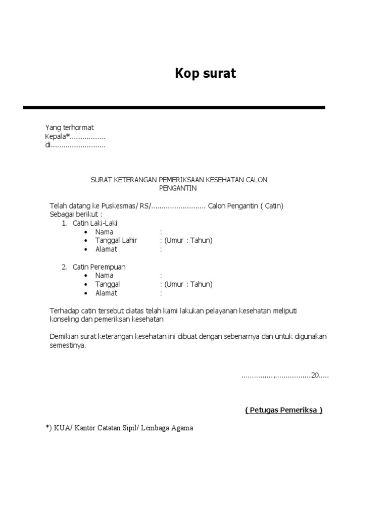 Contoh Surat Keterangan Catin Untuk KUA | PDF