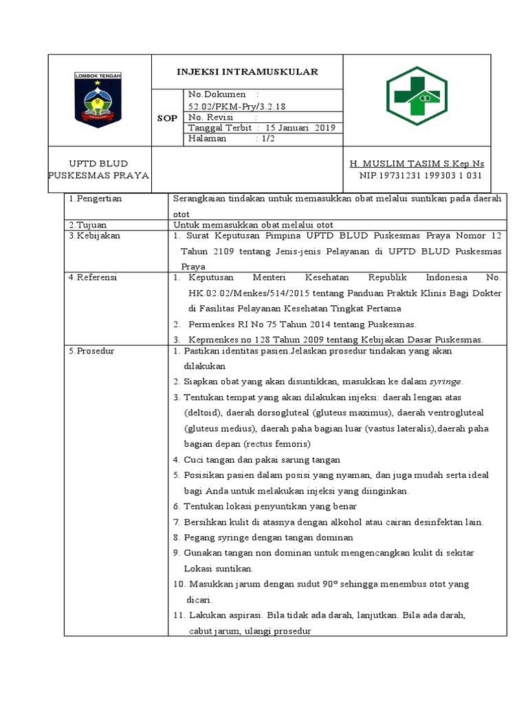 Sop Injeksi Intramuskular | PDF | Kesehatan Holistik | Sains & Matematika