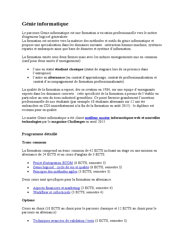 Master en Génie Informatique | PDF | Informatique | Génie logiciel