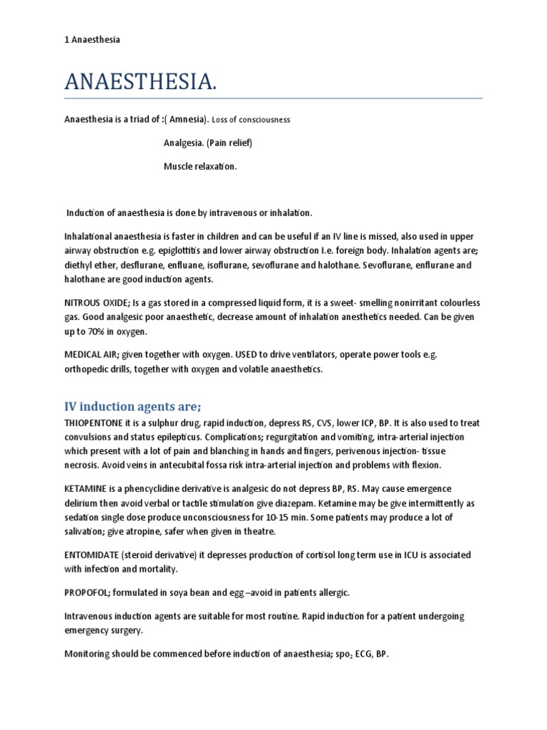 Anaesthesia.: IV Induction Agents Are | PDF