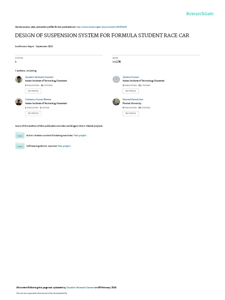 Design of Suspension For Formula Student Race Car - ICOVP2015 - KK21 1 ...