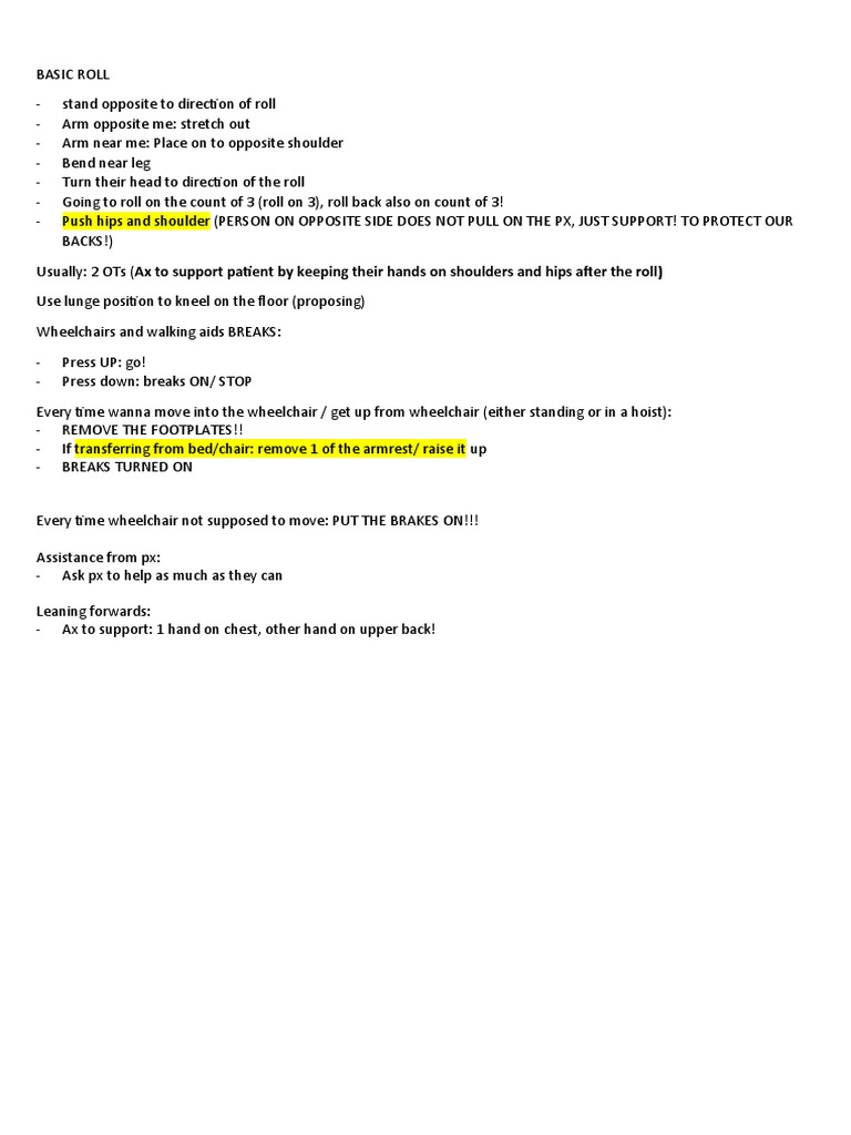 Attempt at Manual Handling Notes | PDF | Wheelchair | Chair