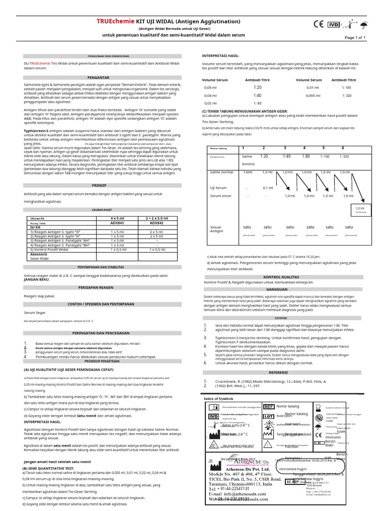 Kit Uji Widal TRUEchemie: Deteksi Antibodi Salmonella | PDF